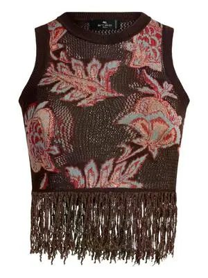 Etro Jacquard Cropped Top With Fringing - Brown