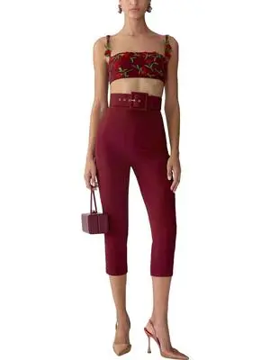 Carolina Herrera Floral Embroidered Bandeau Top - Red