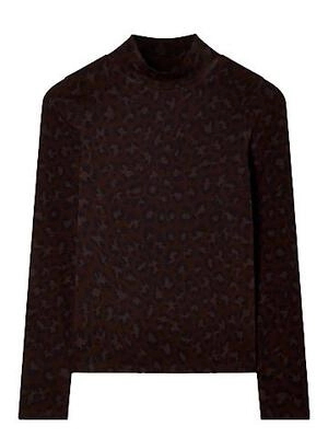 Whistles Leopard Print High Neck Long Sleeve Top - Multi-coloured
