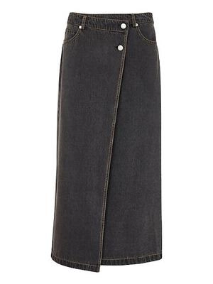Whistles Wrap Button-up Denim Midi Skirt - Barely Black