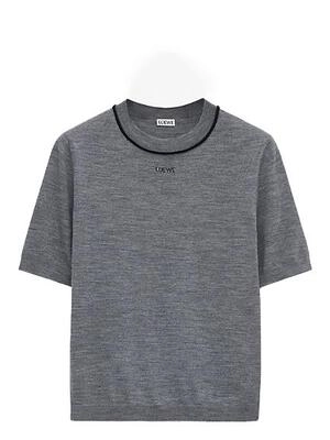 Loewe Logo Embroidered Wool Jumper - Grey/navy Blue