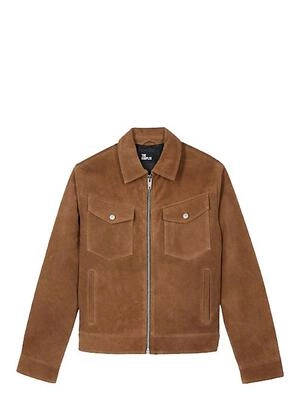 The Kooples Four-pocket Zip-up Suede Jacket - Camel