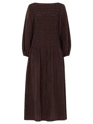 Whistles Checked Shirred-bodice Woven Midi Dress - Multi-coloured