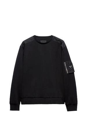 Prada Re-nylon Patch Crewneck Cotton-jersey Sweatshirt - Black