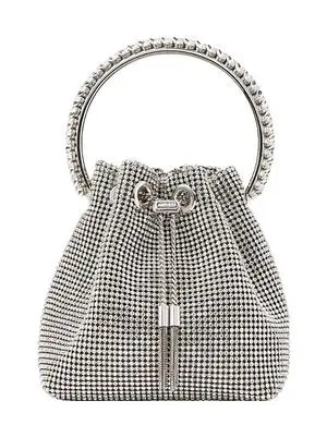 JIMMY CHOO Bon Bon Crystal Embellished Mesh Drawstring Bag - Silver