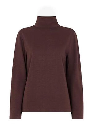 Whistles Funnel Neck Long Sleeve Stretch Cotton Top - Brown