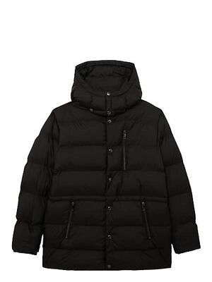 REISS Detachable-hood Padded Woven Coat - Black