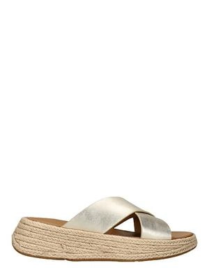 Fitflop F-mode Leather Flatform Espadrille Sliders - Gold