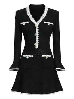 SELF-PORTRAIT Knitted A-line Mini Dress - Black