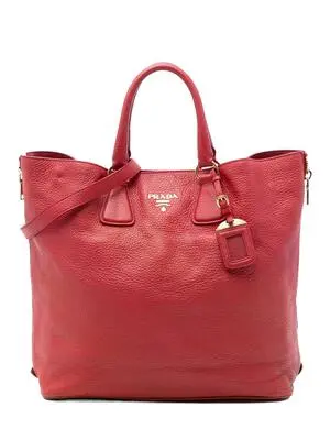 Prada Vitello Daino Side Zip Shopper Tote Satchel - Red