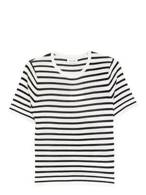 Soft Goat Striped Short Sleeve T-shirt - Neutrals