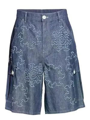 Marni Embroidered Denim Shorts - Blue