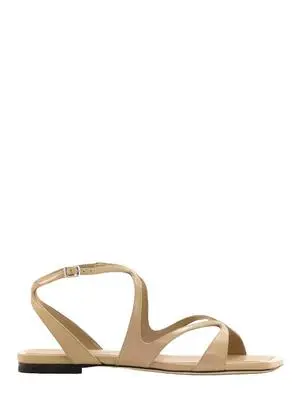 JIMMY CHOO Ayla Nappa Leather Flat Sandals - Neutrals