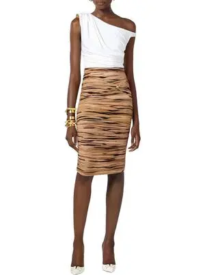 Elisabetta Franchi Tiger Print Jewel Clasp Midi Skirt - Neutrals