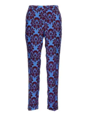 Alberto Biani Silk Floral Print Trousers - Blue