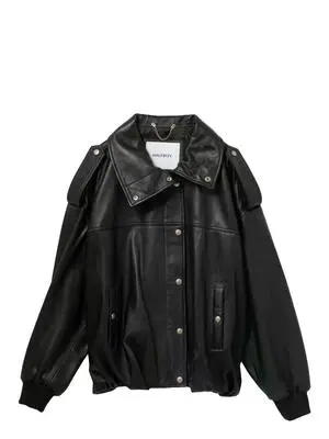 HALFBOY Leather Snap-button Jacket - Black