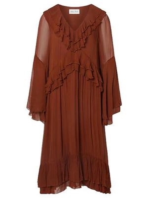 MALINA Wilhelmina Ruffled Chiffon Midi Dress - Rust