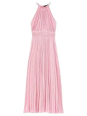 Maje High-neck Pleated Maxi Dress - Pink