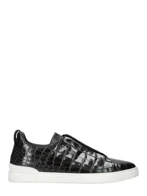 Zegna Crocodile Leather Triple Stitch Sneakers - Black