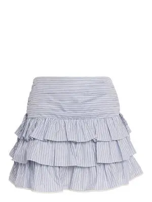 Sandro Sandro Paris Striped Cotton Ruffle Mini Skirt Blue