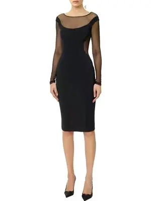 Elisabetta Franchi Cut-out Sheer Midi Dress - Black