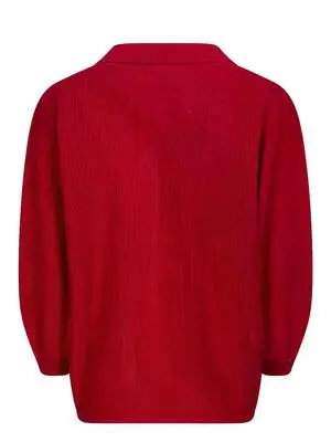 BE YOU Ribbed Knit Polo Sweater With V-neck And Three-quarter Sleeves - Red
