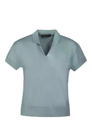 MOORER V-neck Knit Polo - Blue