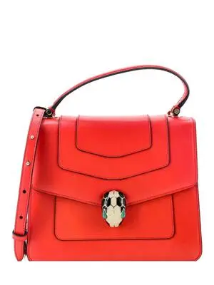 BVLGARI Serpenti Forever Top Handle Bag Leather Small Satchel - Red