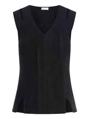 ROBERTO COLLINA Ribbed Knit V-neck Top With Cut-out Detail - Black