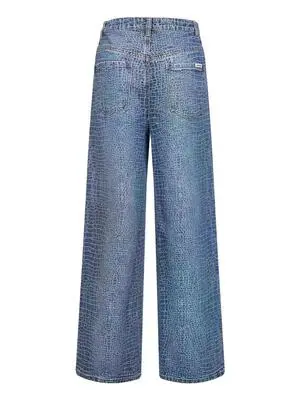 SELF-PORTRAIT Croco-effect Rhinestone Jeans - Blue