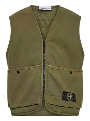 STONE ISLAND Stone Island V-Neck Gilet In Garment Dyed Cotton