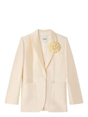 Sandro Single-breasted Satin Blazer With Flower Embellishment - Cream