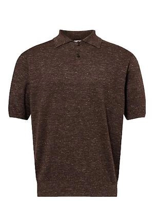 THE ROW Borges Short-sleeve Knitted Cashmere, Silk And Linen Polo Top - Chocolate