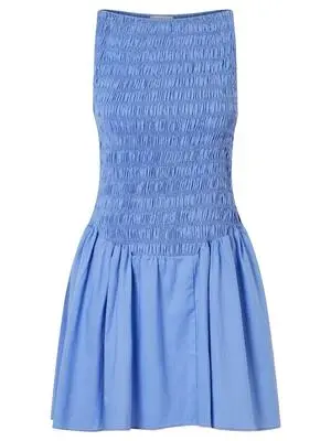 Faithfull The Brand Martina Shirred Cotton Mini Dress - Blue