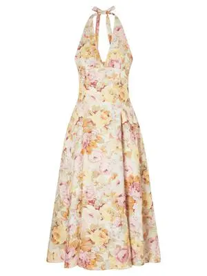 Faithfull The Brand Murano Floral Print Linen Halterneck Midi Dress - Multi