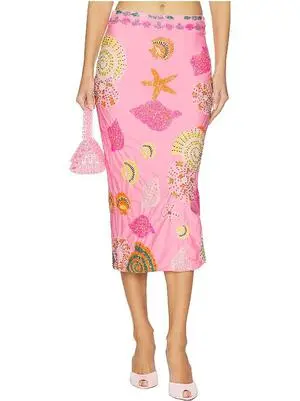 OCEANUS Embellished Midi Skirt - Pink