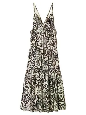 TWINSET Printed Maxi Dress With Drawstring Detail - Neutrals