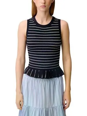 Claudie Pierlot Striped Ruffled Knit Top - Blue