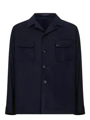 Tagliatore Button Logo Wool Shirt - Blue
