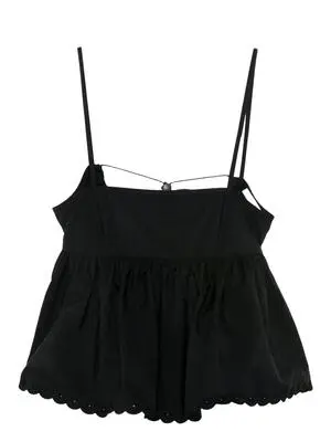 Cecilie Bahnsen Selena Embroidered Taffeta Top - Black