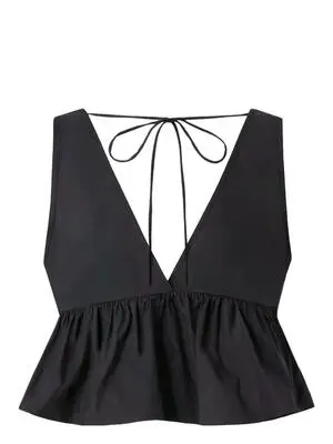 Pinko Sleeveless Cropped Cotton Poplin Top With Ruffle And Ties - Black