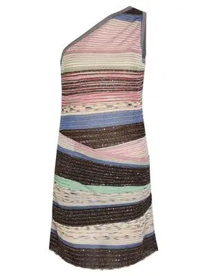 Missoni One-shoulder Striped Metallic Knit Mini Dress - Multi Multi