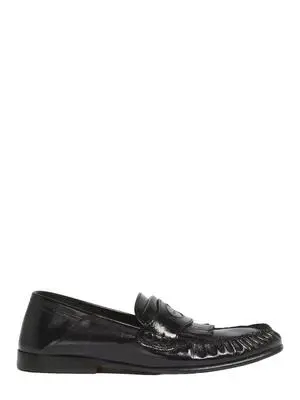 Marni Fringe Embossed Leather Loafers - Black
