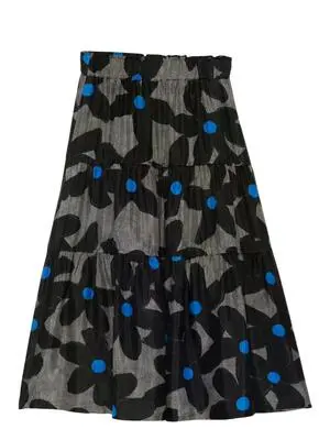 LESS Floral Print Tiered Midi Skirt - Grey