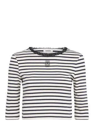 Sandro Stretch-cotton Stripe Crop Top - Blue