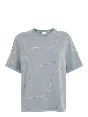 Sandro Cotton T-shirt With Rhinestone Embellishments - Black