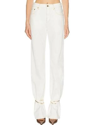 DARKPARK Cuff Adorned Slim Straight Leg Jeans - Washed White