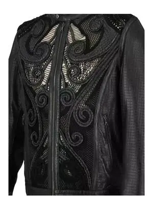 John Richmond Embossed Leather Coat With Filigree Detail - Black