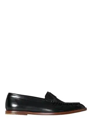 THE ROW Polished Calfskin Leather Loafers - Black