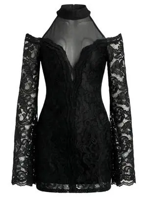 AXEL 113 Cold-shoulder Lace Mini Dress - Black